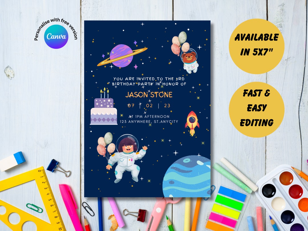 Kids Astronaut Space Birthday Invitation, Kids Invitation, Boy ...