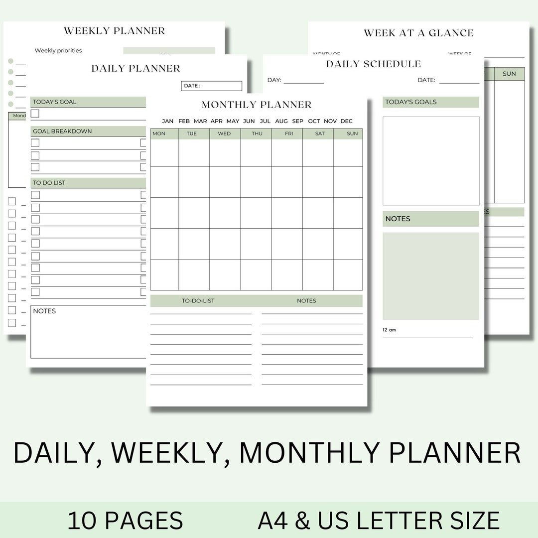 Daily Weekly Monthly Planner, Printable Planner, Daily Tracker, Weekly ...
