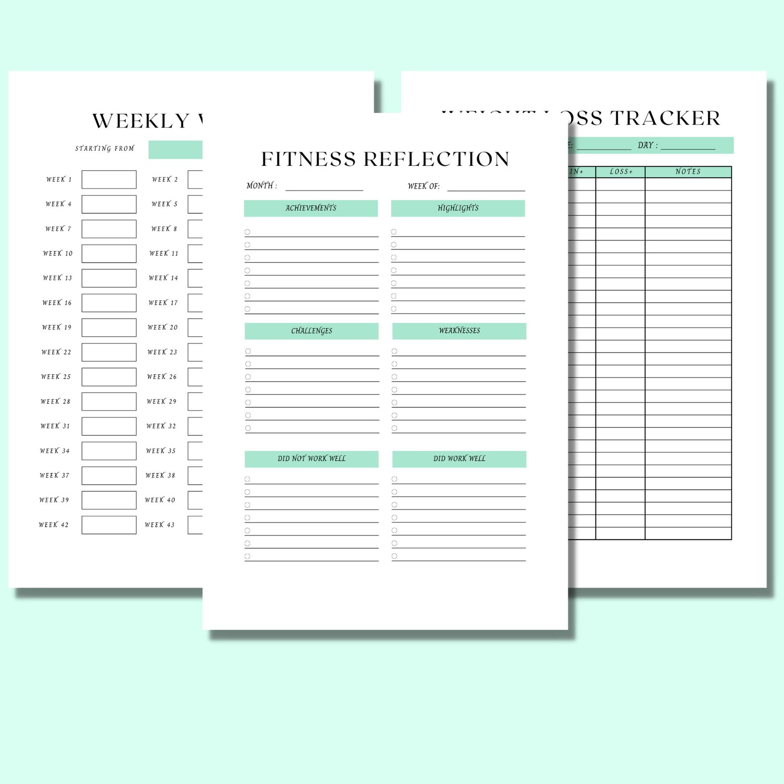 Fitness Planner, Printable Fitness Planner, Workout Tracker, Exercise ...