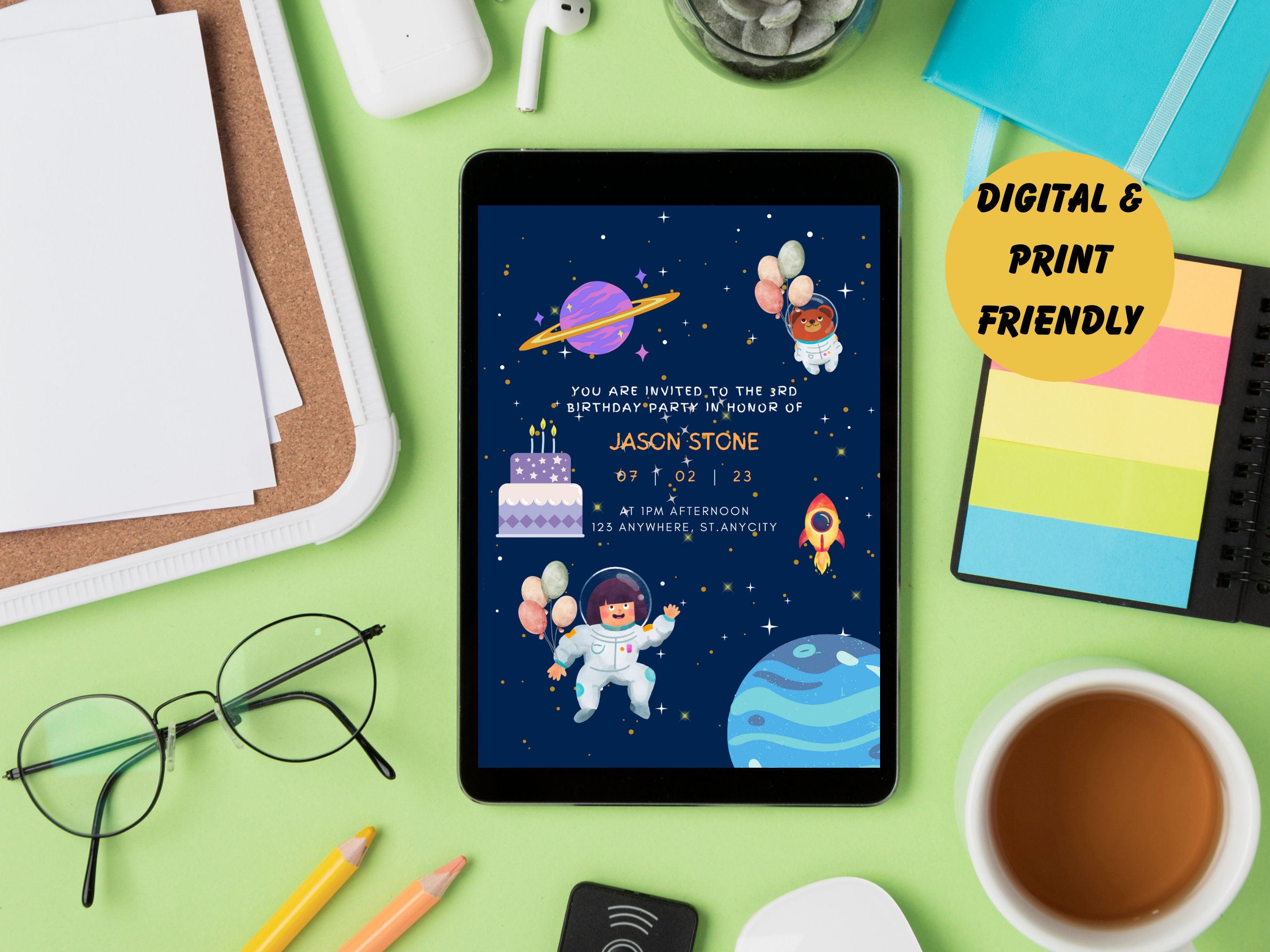 Kids Astronaut Space Birthday Invitation, Kids Invitation, Boy ...