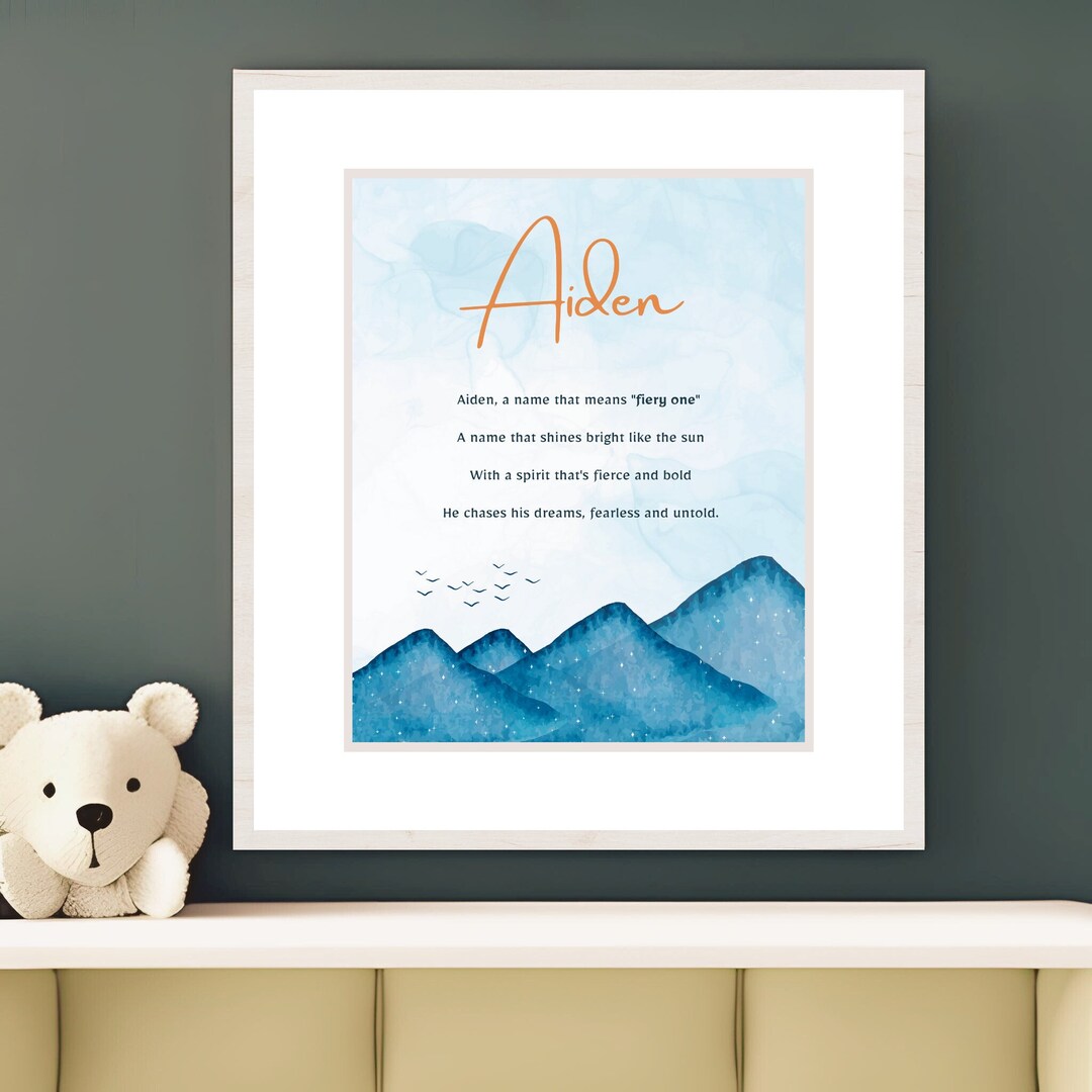 Aiden, Name Meaning, Poem, Nursery Wall Art, Nursery Decor, Gift, Kids ...
