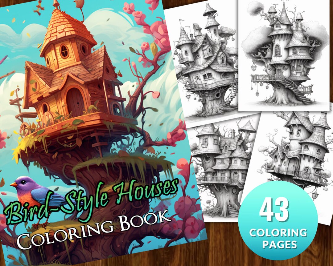Bird-style Fairy House Coloring Book: Whimsical Avian Abodes Adult ...