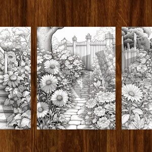 Garden Path Coloring Pages for Adults and for Kids, Grayscale Coloring ...