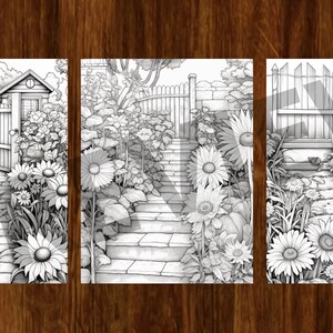 Garden Path Coloring Pages for Adults and for Kids, Grayscale Coloring ...