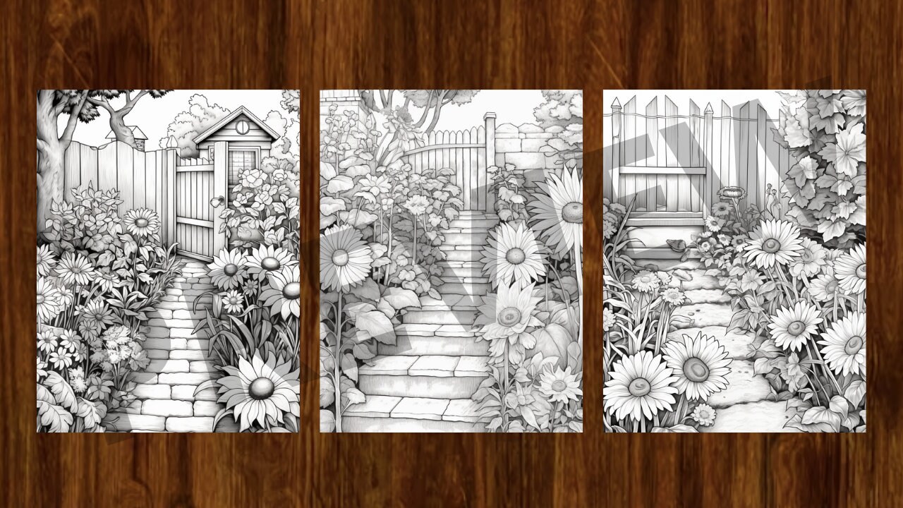 Garden Path Coloring Pages for Adults and for Kids Grayscale - Etsy