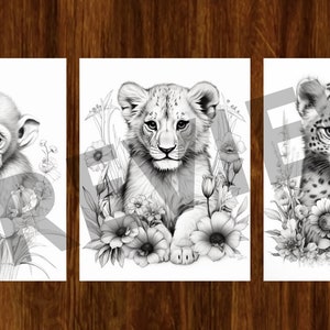 32 Cute Baby Animals Grayscale Coloring Pages | Printable Adult ...