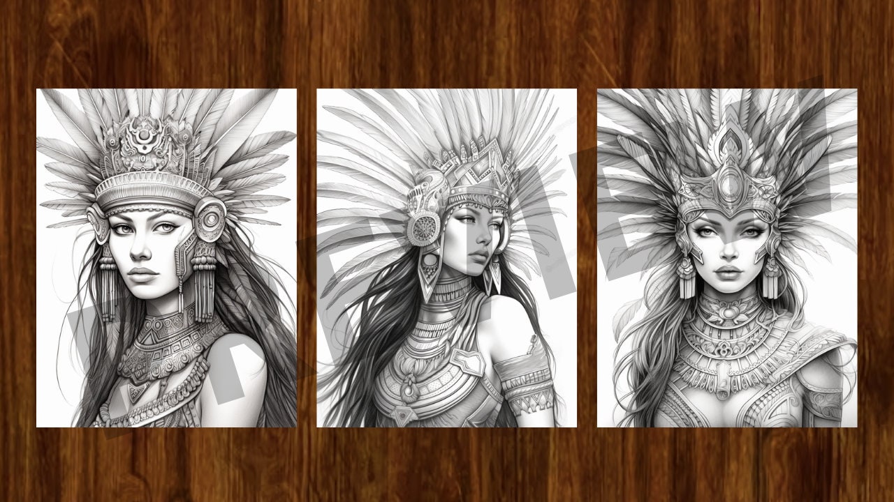 Aztec Majesty Coloring Book: 37 Regal Aztec Queens & Princesses ...