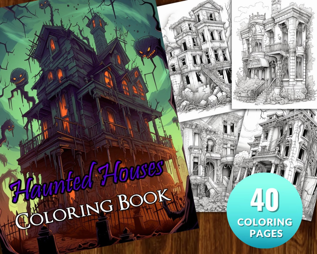40 Little Haunted Houses Coloring Book Adults Kids Coloring Pages ...