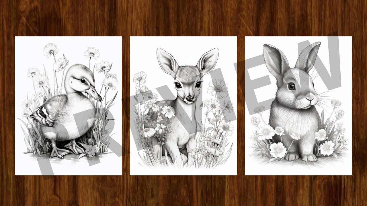 32 Cute Baby Animals Grayscale Coloring Pages | Printable Adult ...