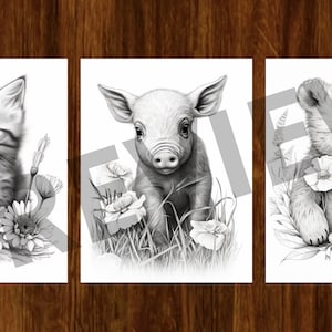 32 Cute Baby Animals Grayscale Coloring Pages | Printable Adult ...