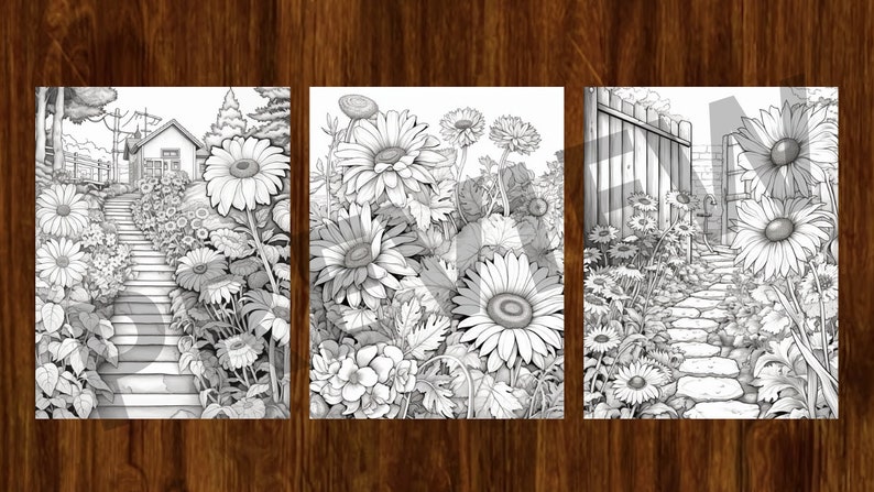 Garden Path Coloring Pages for Adults and for Kids Grayscale - Etsy
