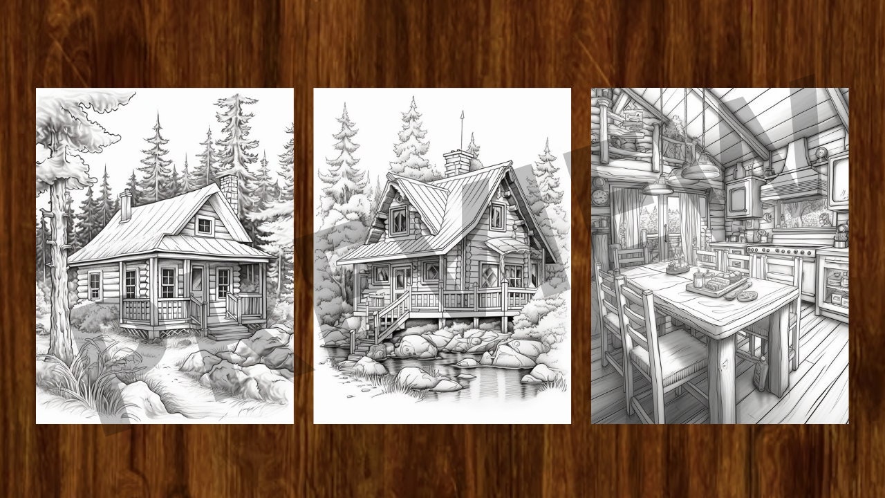 Country Cozy Cabins Coloring Book: Rustic Retreats Adult Coloring Book ...