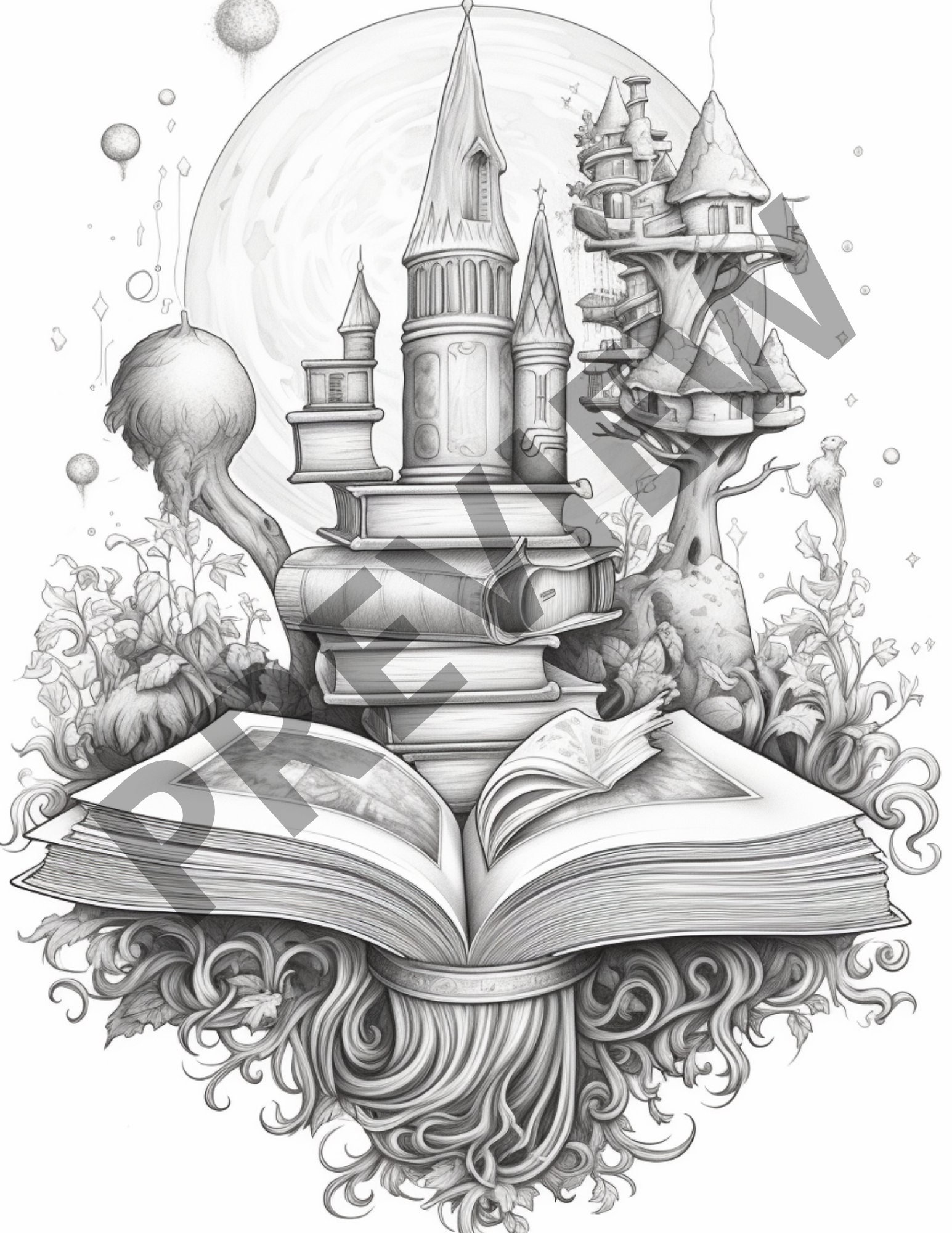 Dark Magic Open Book Coloring Book: Mystical Spell Pages 39 Detailed ...