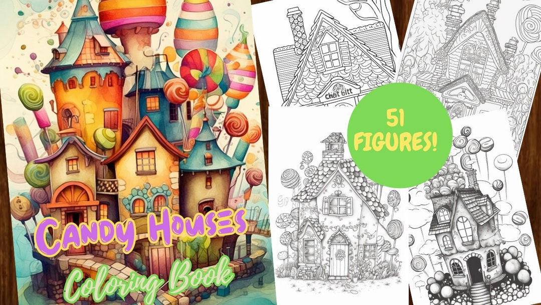 51 Little Candy Houses Coloring Book - Adults Kids Coloring Pages ...