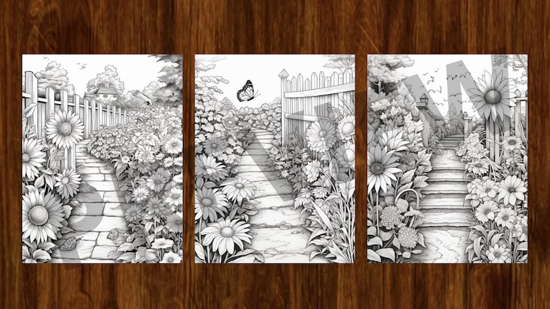 Garden Path Coloring Pages for Adults and for Kids Grayscale - Etsy