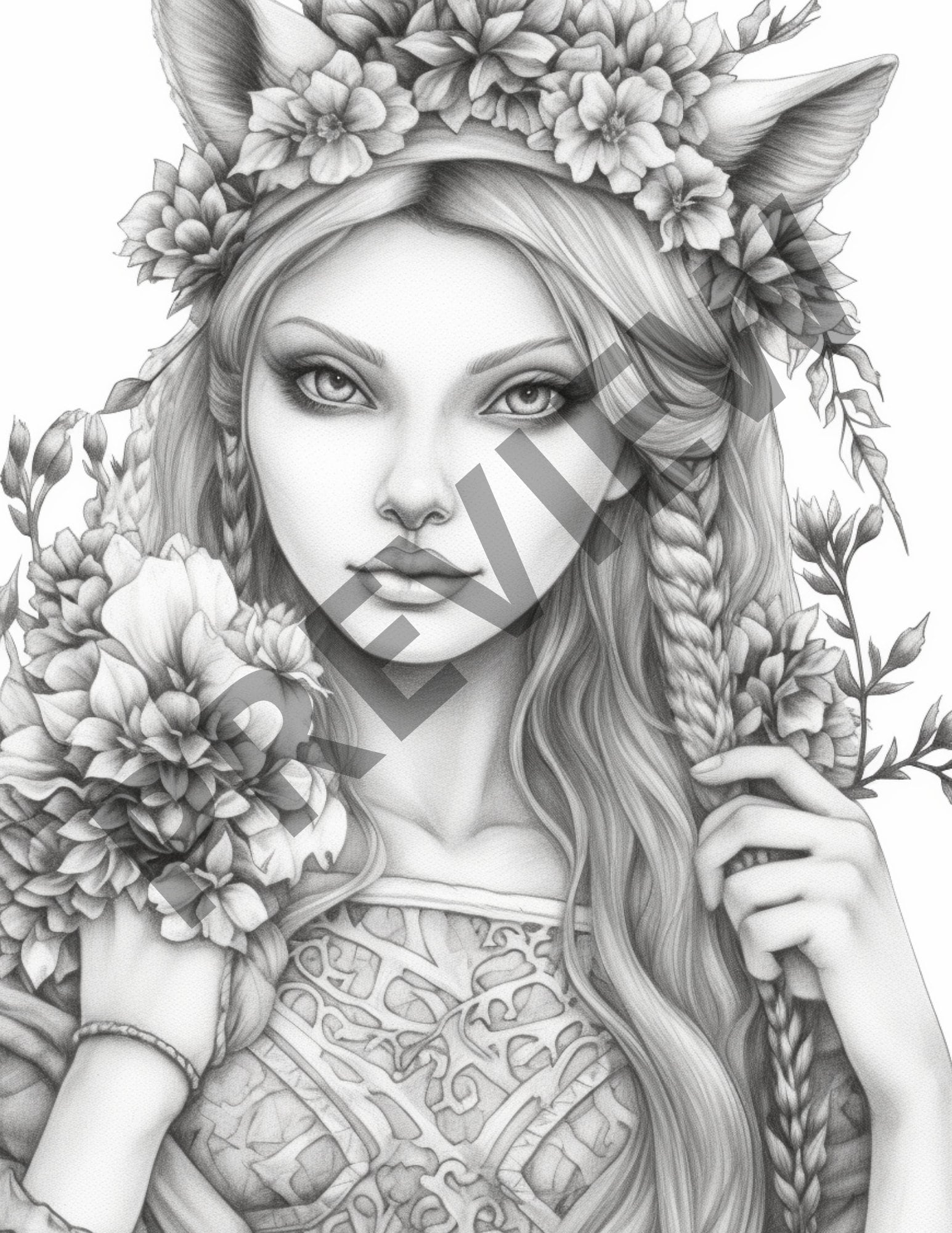 Woodland Animals & Girls Fantasy Anime Coloring Page, Adults Kids ...