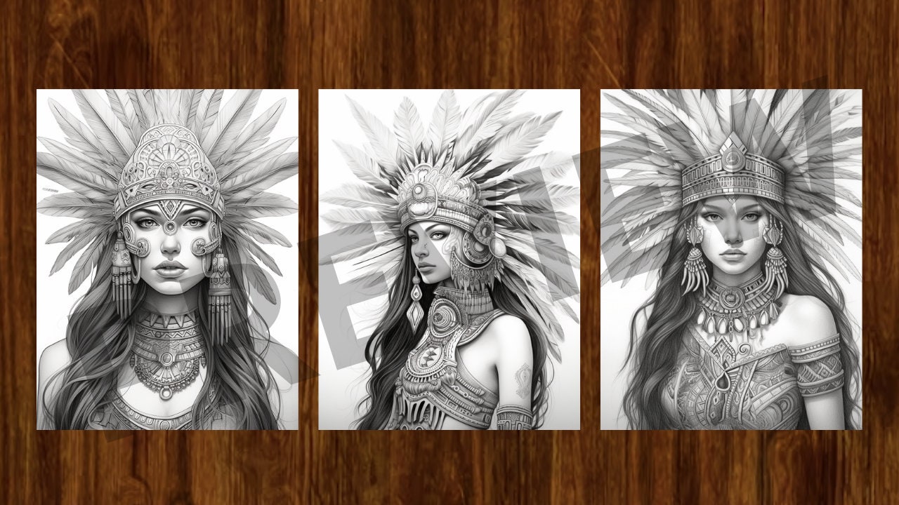 Aztec Majesty Coloring Book: 37 Regal Aztec Queens & Princesses ...