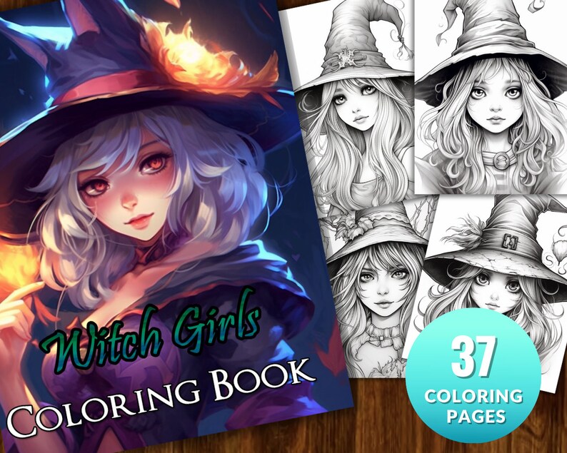 37 Beauty Witches Grayscale Coloring Pages, PDF Format, Instant ...