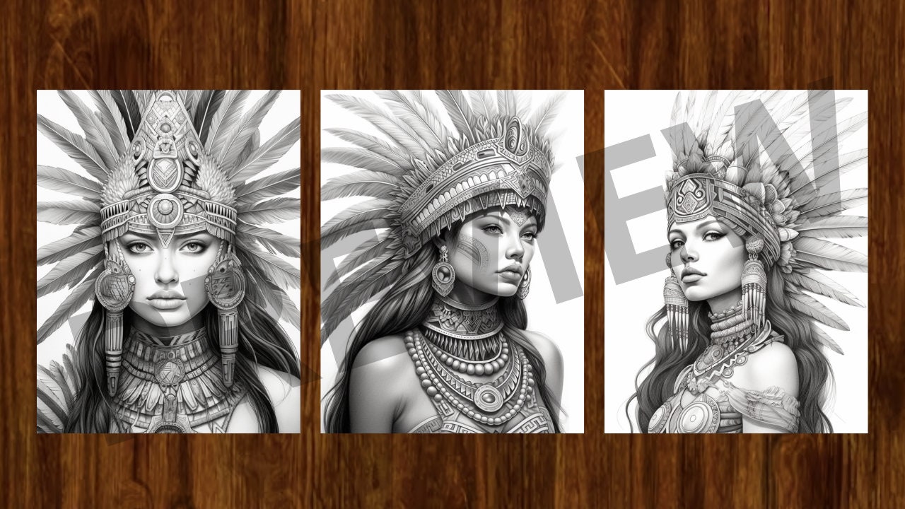 Aztec Majesty Coloring Book: 37 Regal Aztec Queens & Princesses ...