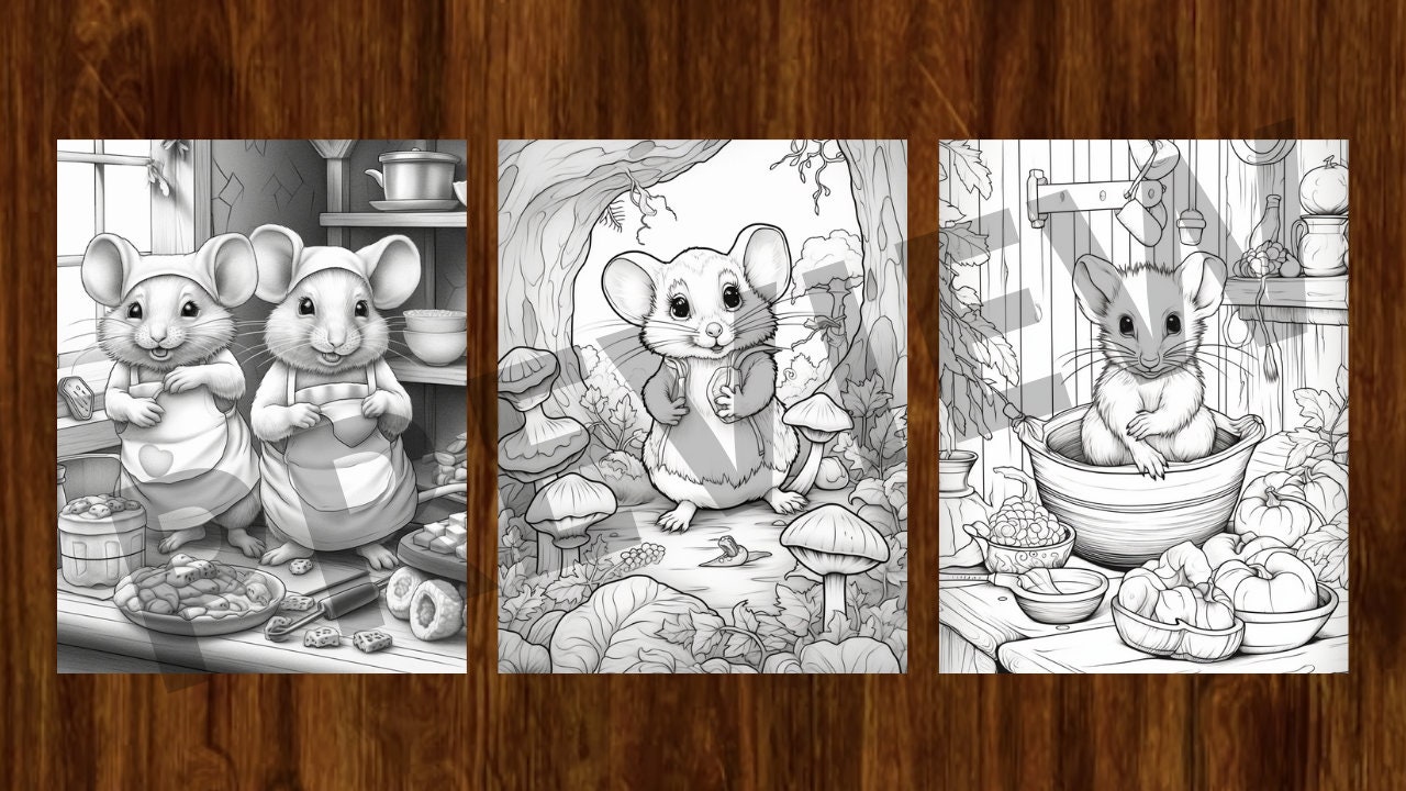 Fairytale Mice Coloring Book, Adults Kids Instant Download grayscale ...