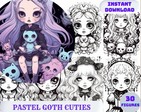 Pastel Goth Cuties Coloring Book: Alternative Style Beauties 30 Unique ...
