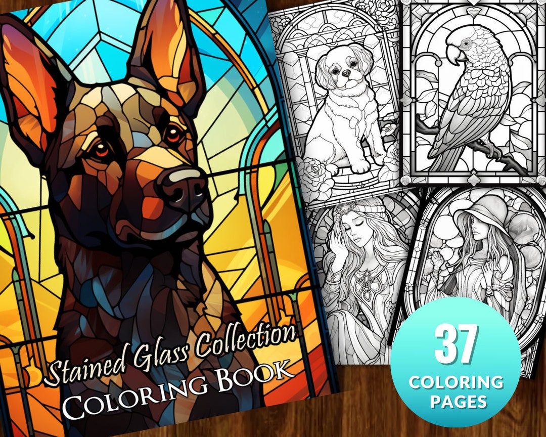 37 Stained Glass Collection Coloring Page, Adults Kids Instant Download ...