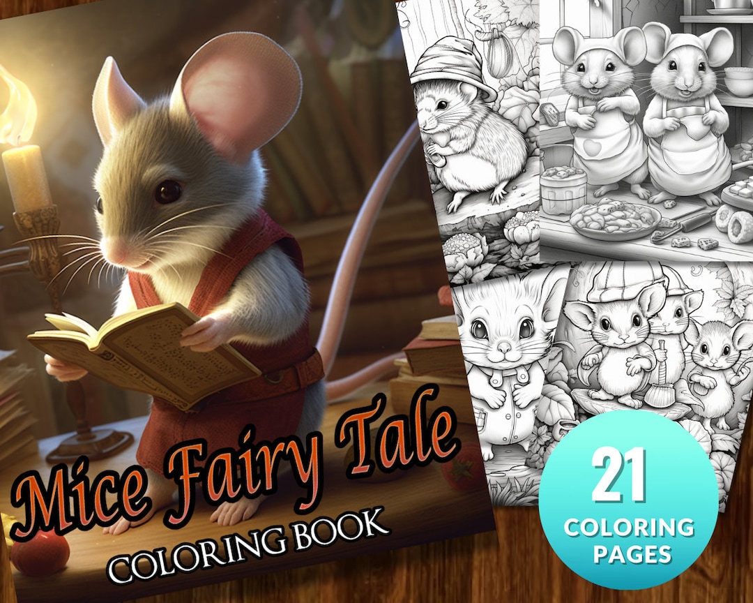 Fairytale Mice Coloring Book, Adults Kids Instant Download -grayscale ...