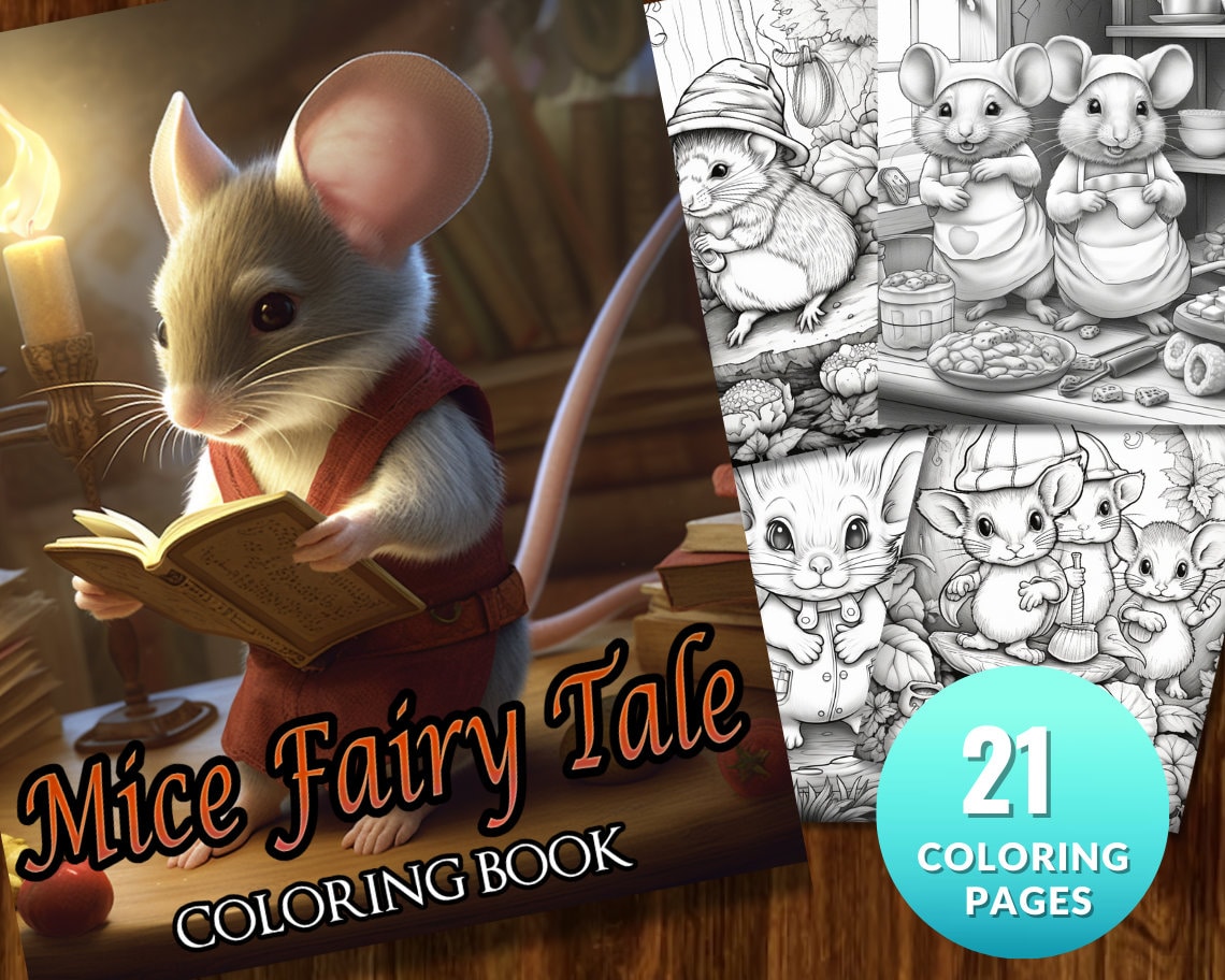 Fairytale Mice Coloring Book, Adults Kids Instant Download grayscale ...