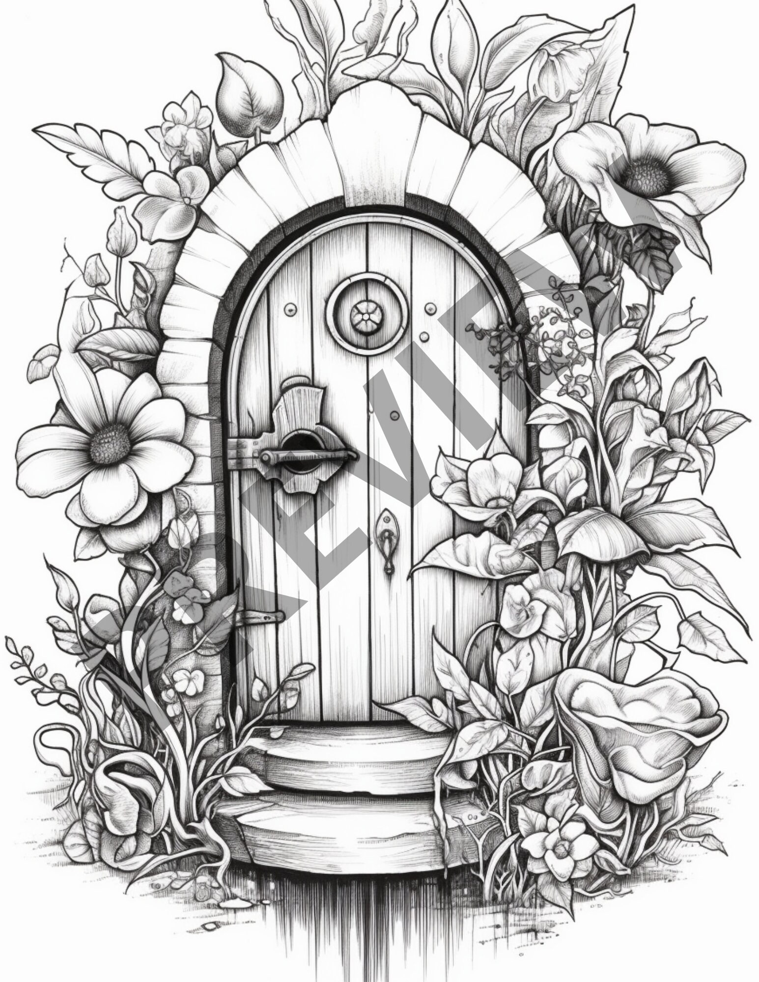 Enchanted Fairy Doors Coloring Book - Adults Kids Coloring Pages ...