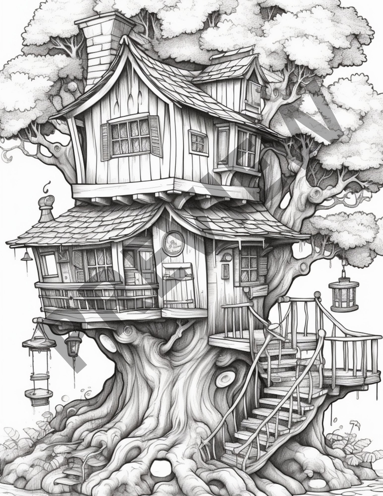 44 Enchanted Tree Houses Coloring Book Adult & Kids Instant - Etsy