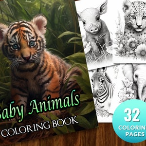 32 Cute Baby Animals Grayscale Coloring Pages | Printable Adult ...