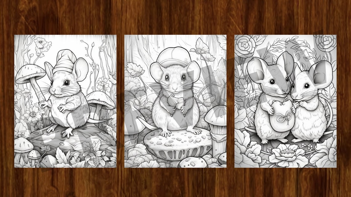 Fairytale Mice Coloring Book, Adults Kids Instant Download grayscale ...