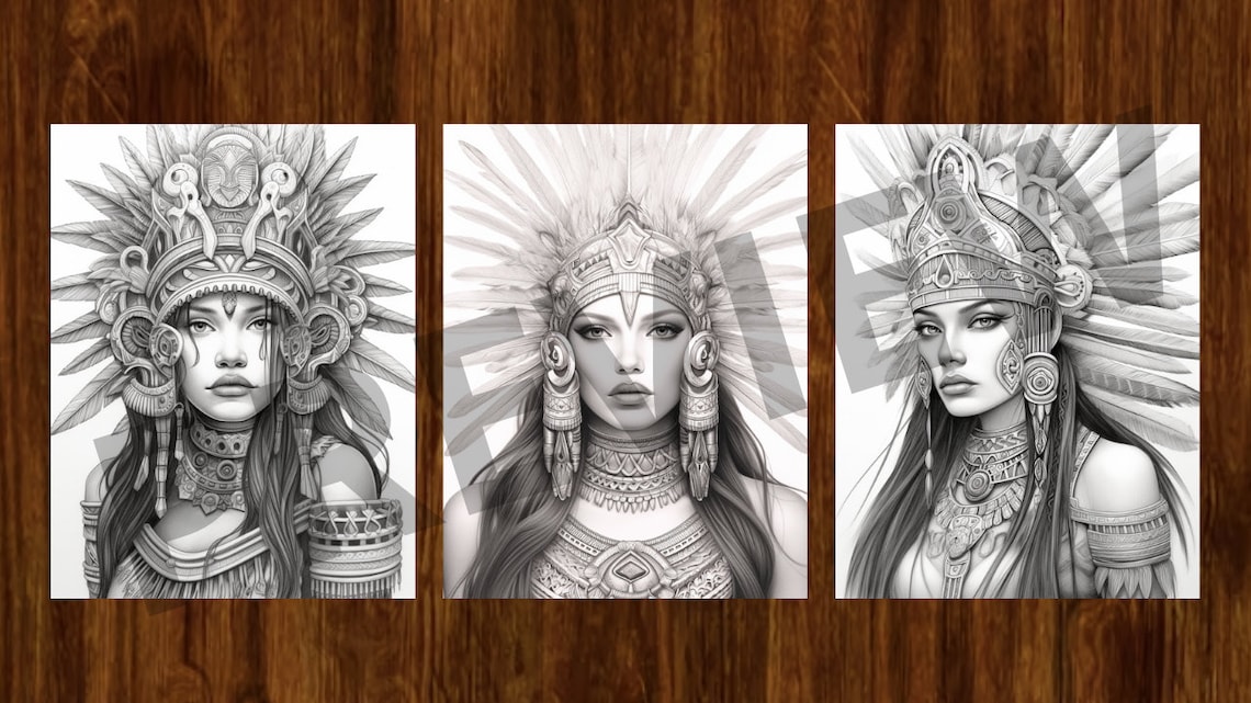 Aztec Majesty Coloring Book: 37 Regal Aztec Queens & Princesses ...
