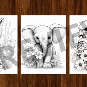 32 Cute Baby Animals Grayscale Coloring Pages | Printable Adult ...