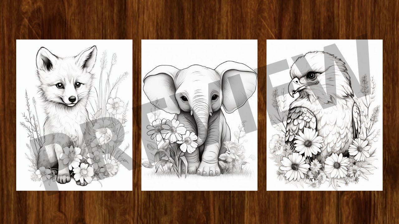 32 Cute Baby Animals Grayscale Coloring Pages Printable - Etsy