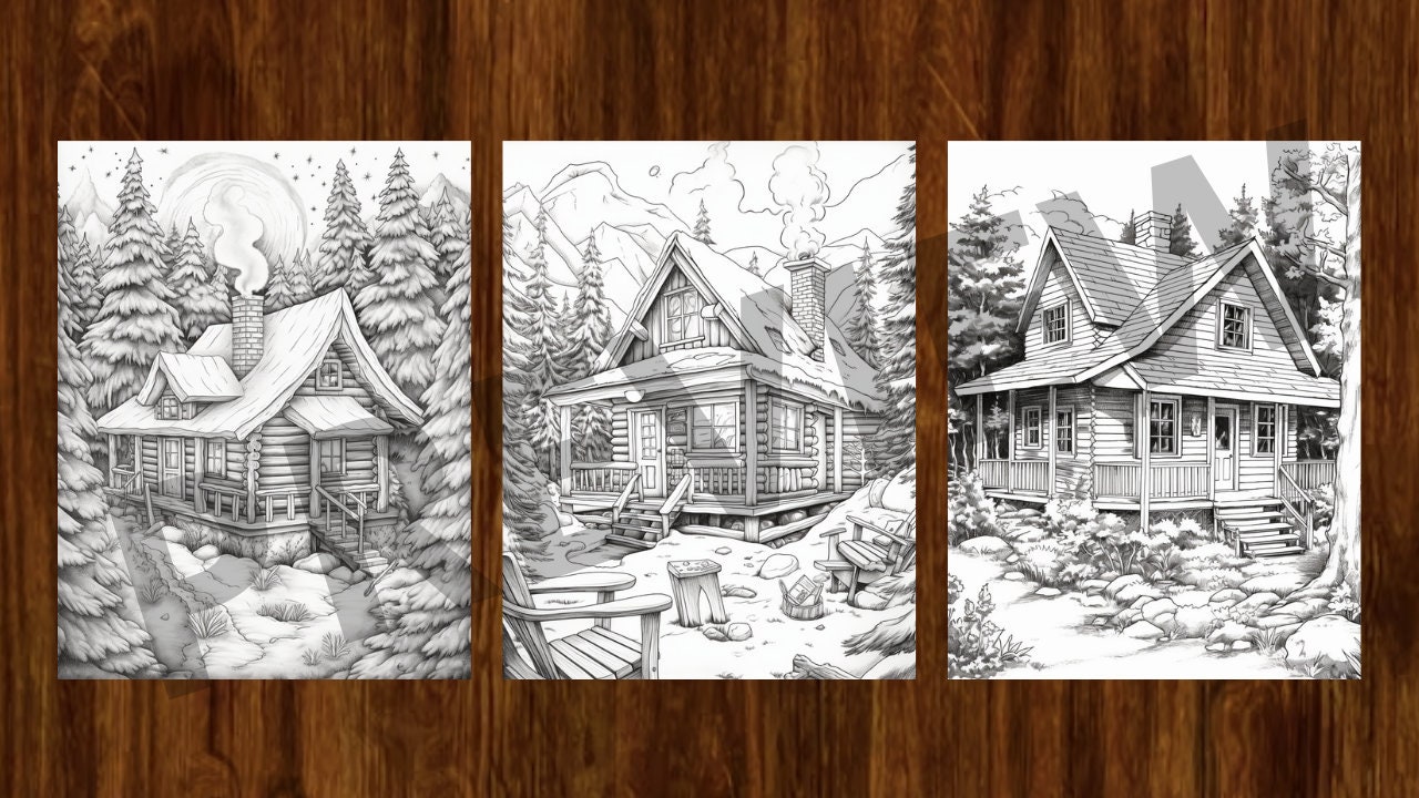 Country Cozy Cabins Coloring Book: Rustic Retreats Adult Coloring Book ...