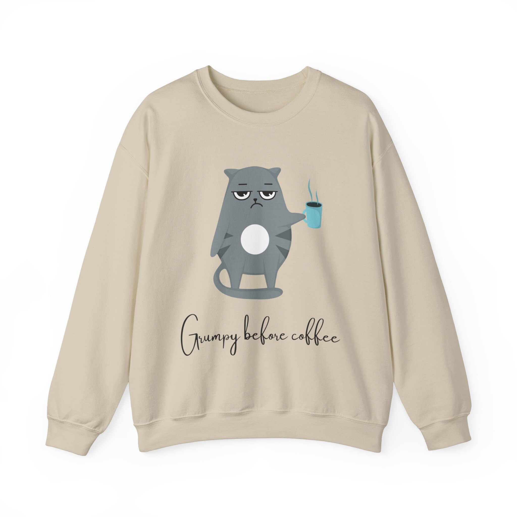 Grumpy Before Coffee Sweatshirt, Funny Crewneck, Cute Womens Top, Cat Lover Gift, Coffee Lover ...