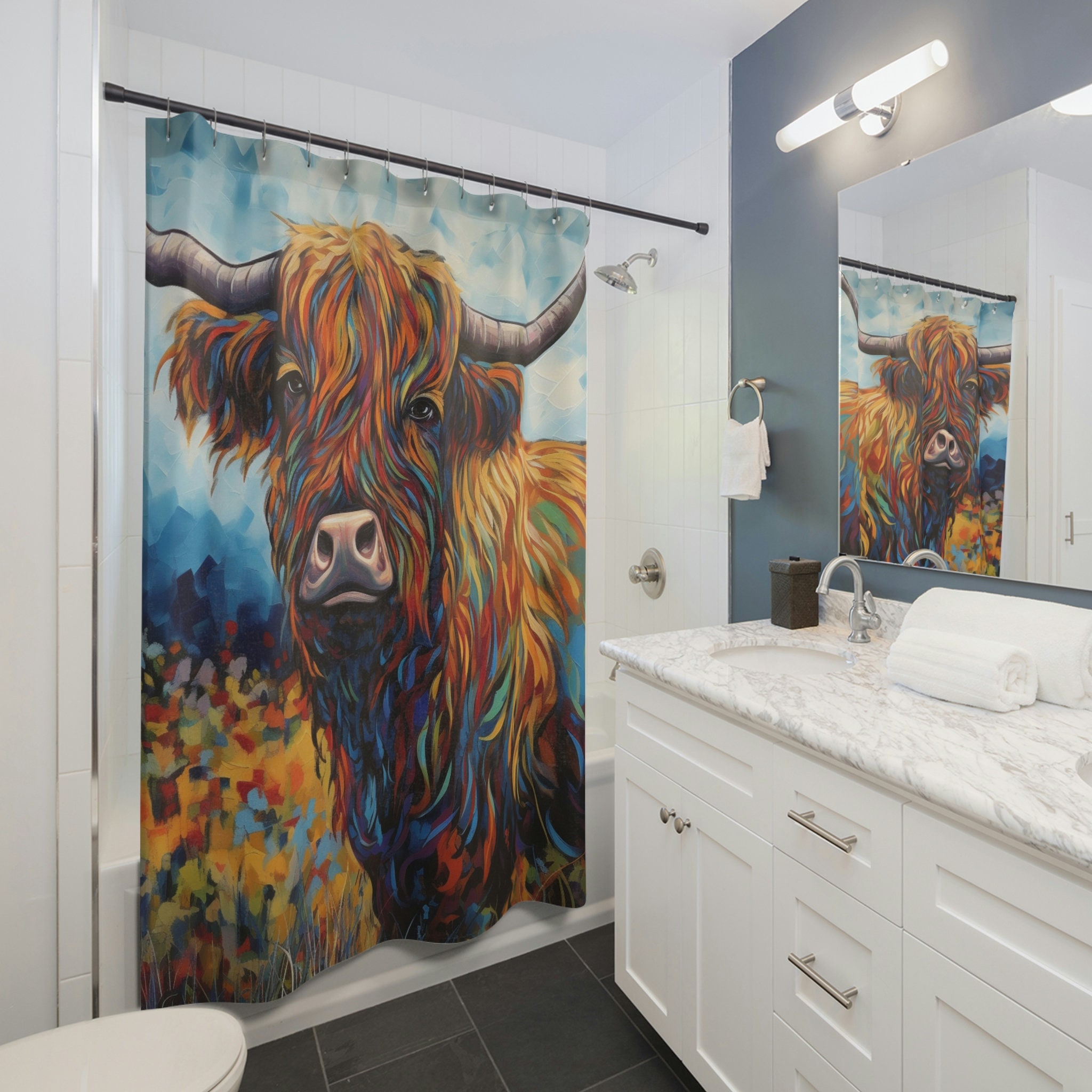 Highland Cow Shower Curtain Farmhouse Bathroom Decor - Etsy