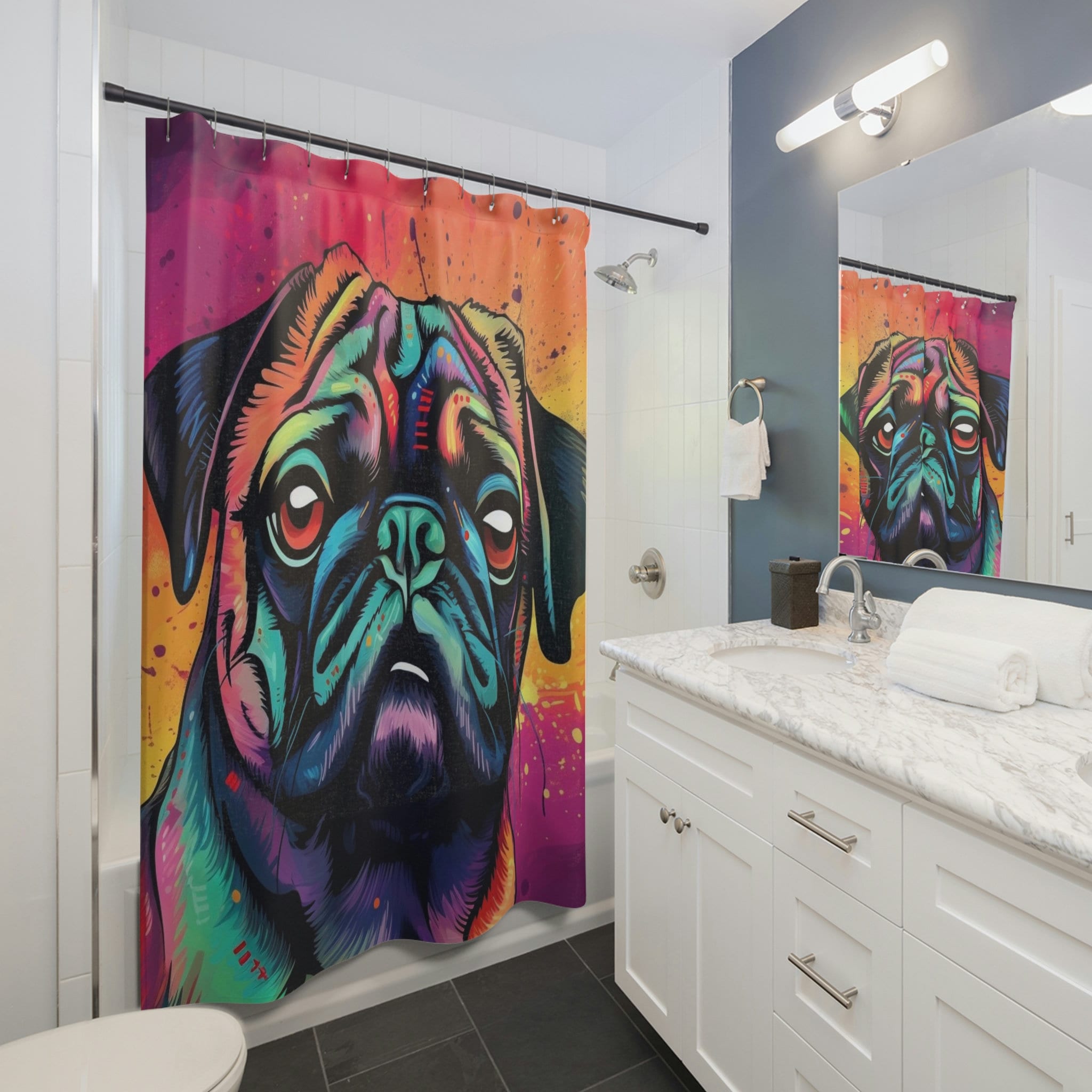 Pug Shower Curtain Pop Art Style Adorable Vibrant Design - Etsy