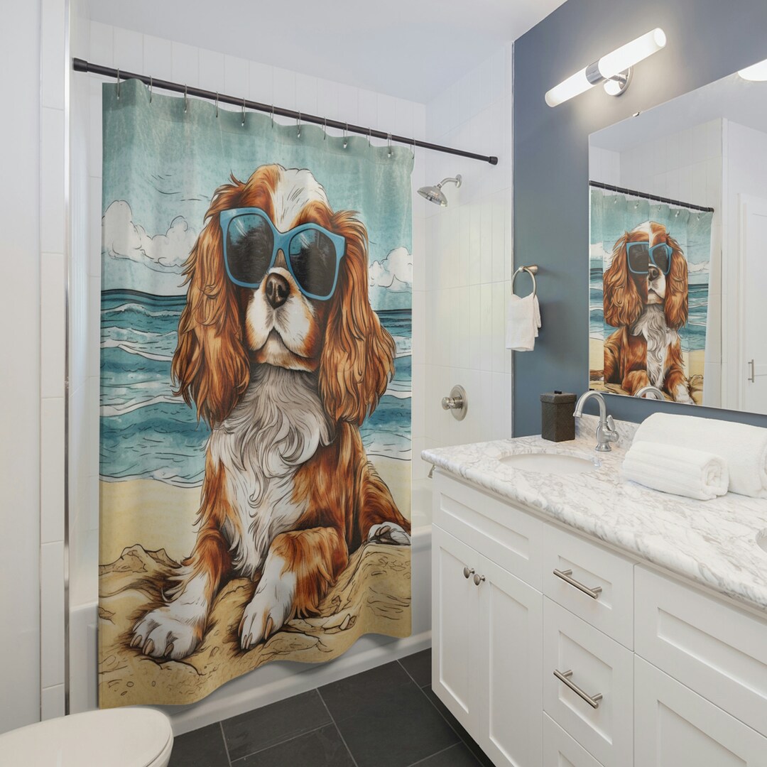Cavalier King Charles Spaniel Shower Curtain Beach Themed Bathroom ...