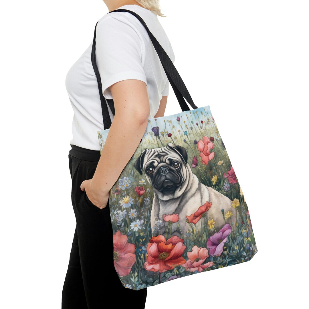 Pug Tote Bag Unique Floral Design Adorable Canvas Tote Great Gift for ...