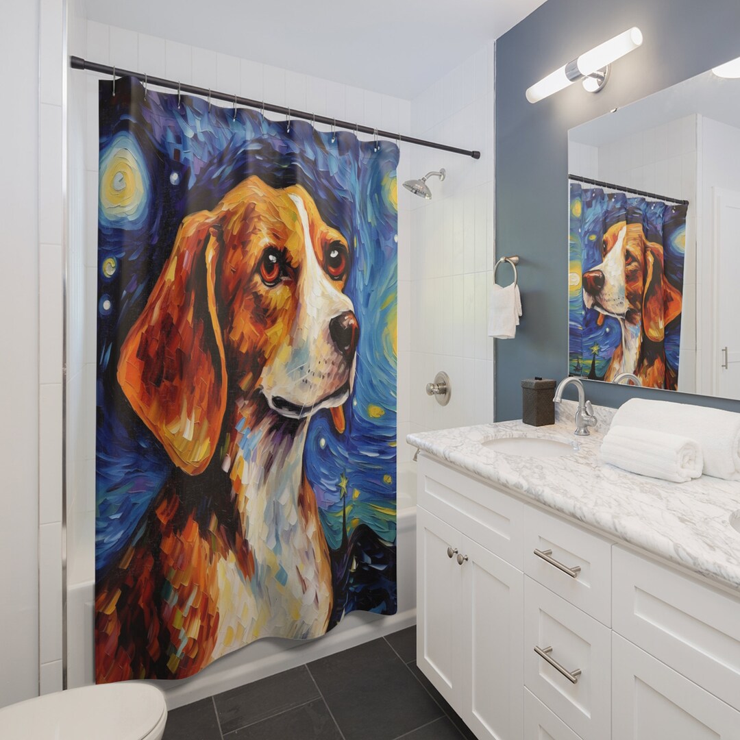 Beagle Shower Curtain Van Gogh Style Shower Curtain Beagle Gift Beagle ...