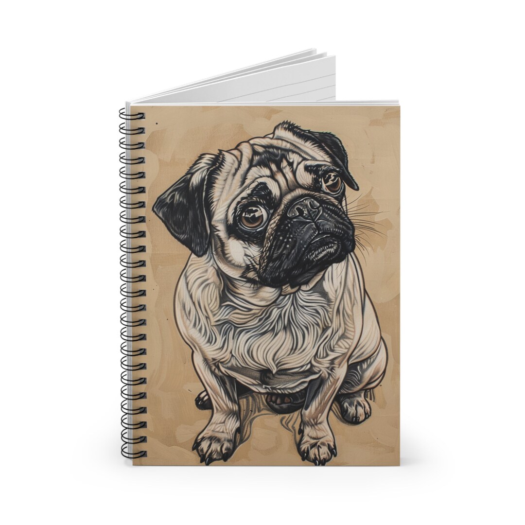 Pug Notebook, Cute Spiral Notepad, Pug Gift, Womens Journal, Girls ...
