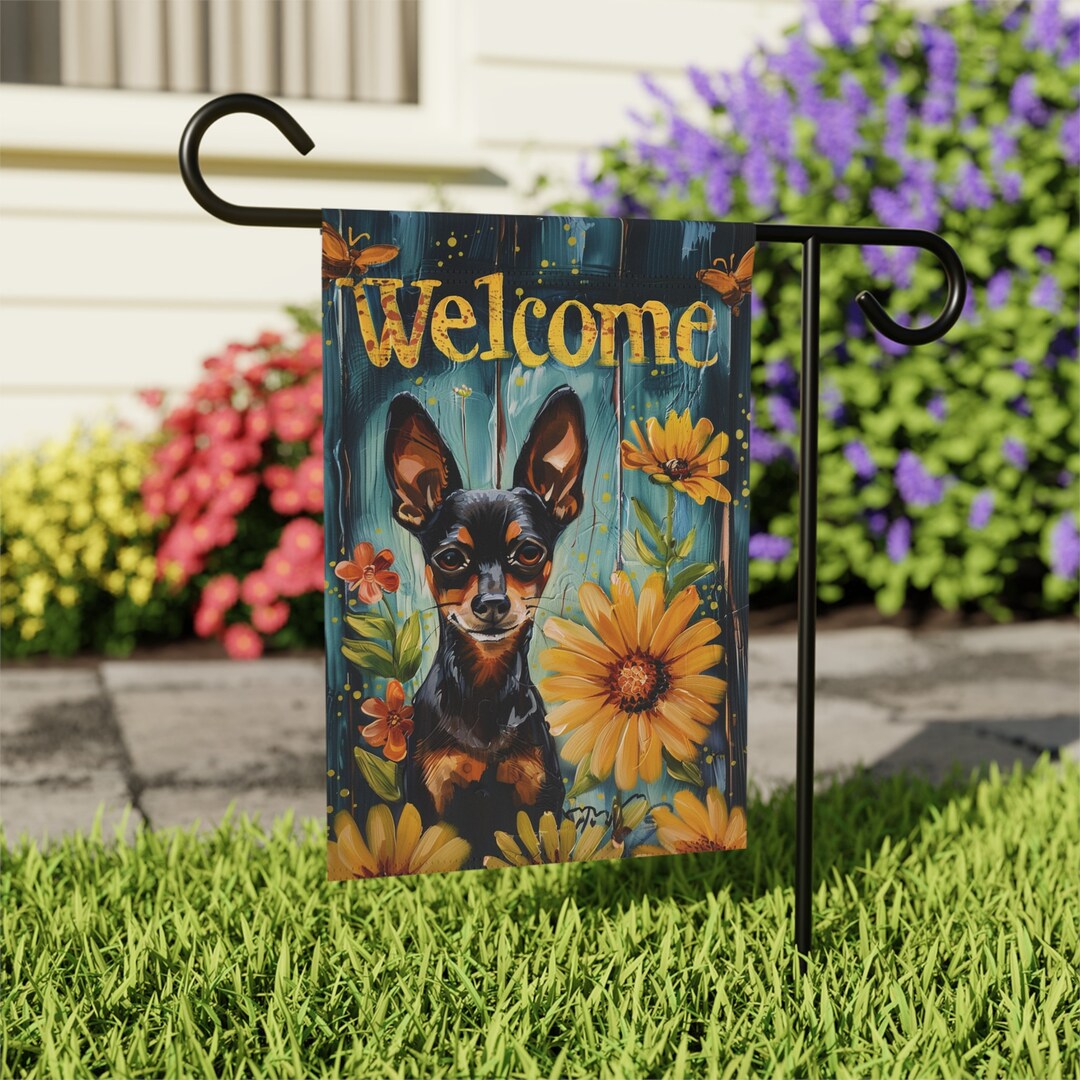 Miniature Pincher Garden Flag, Spring Themed Decor, Min Pin Gift, Cute ...