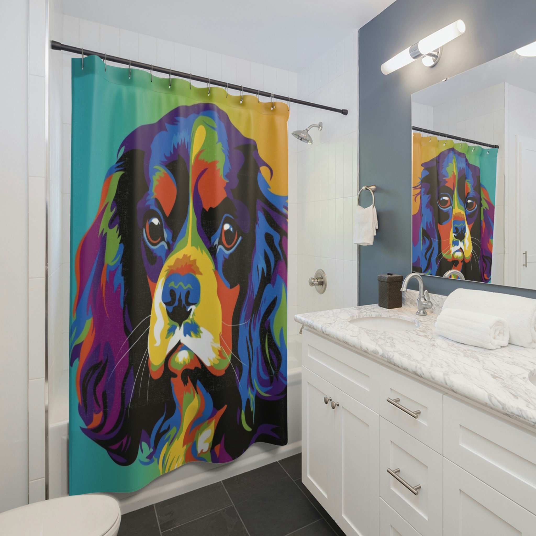 Cavalier King Charles Spaniel Shower Curtain Pop Art Style Cavalier ...