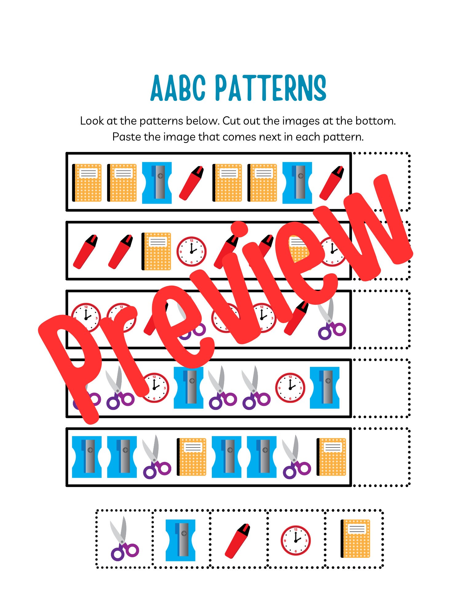 Preschool Patterns Learning Pack Kindergarten Printable Worksheets Back ...