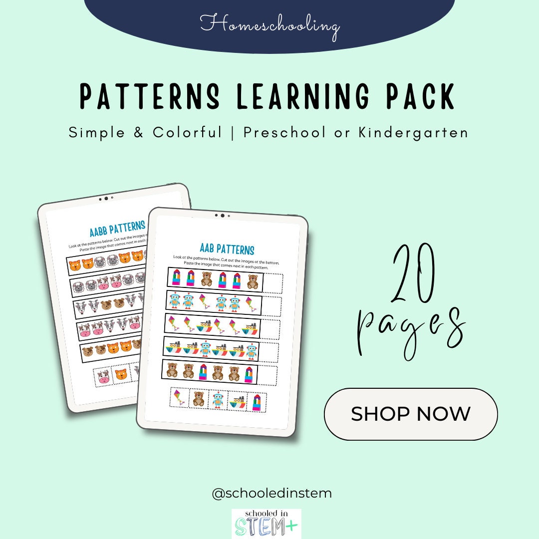 Preschool Patterns Learning Pack Kindergarten Printable Worksheets Back ...