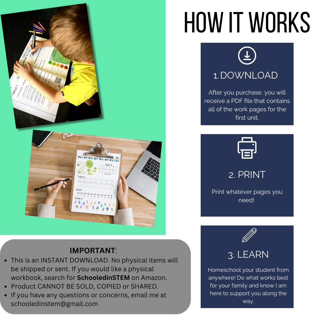 Kindergarten Unit 3 Workbook | Homeschool | Simple Beginner Friendly ...