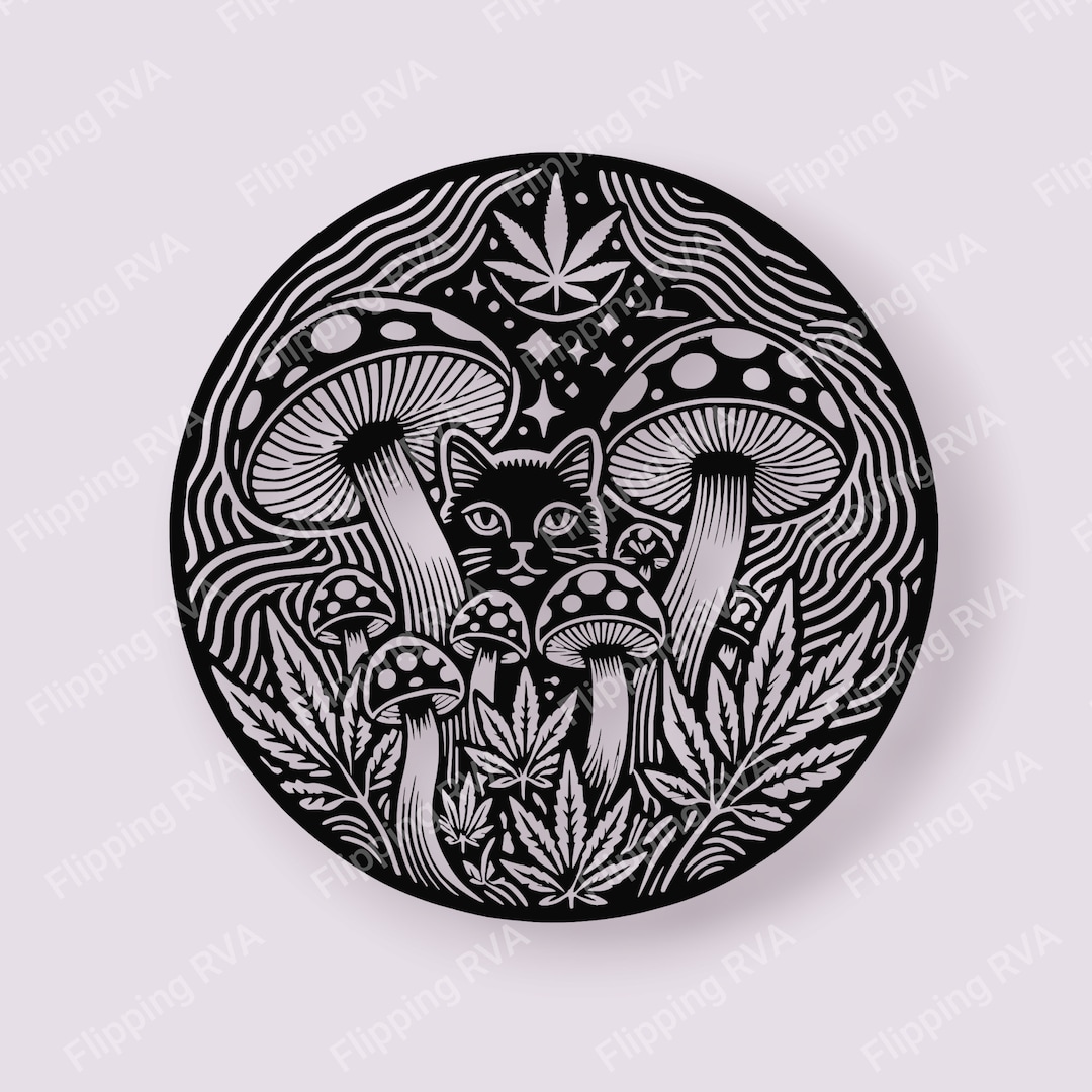 Boho Cat & Psychedelic Nature SVG Bundle-mystical Cat With Mushrooms ...