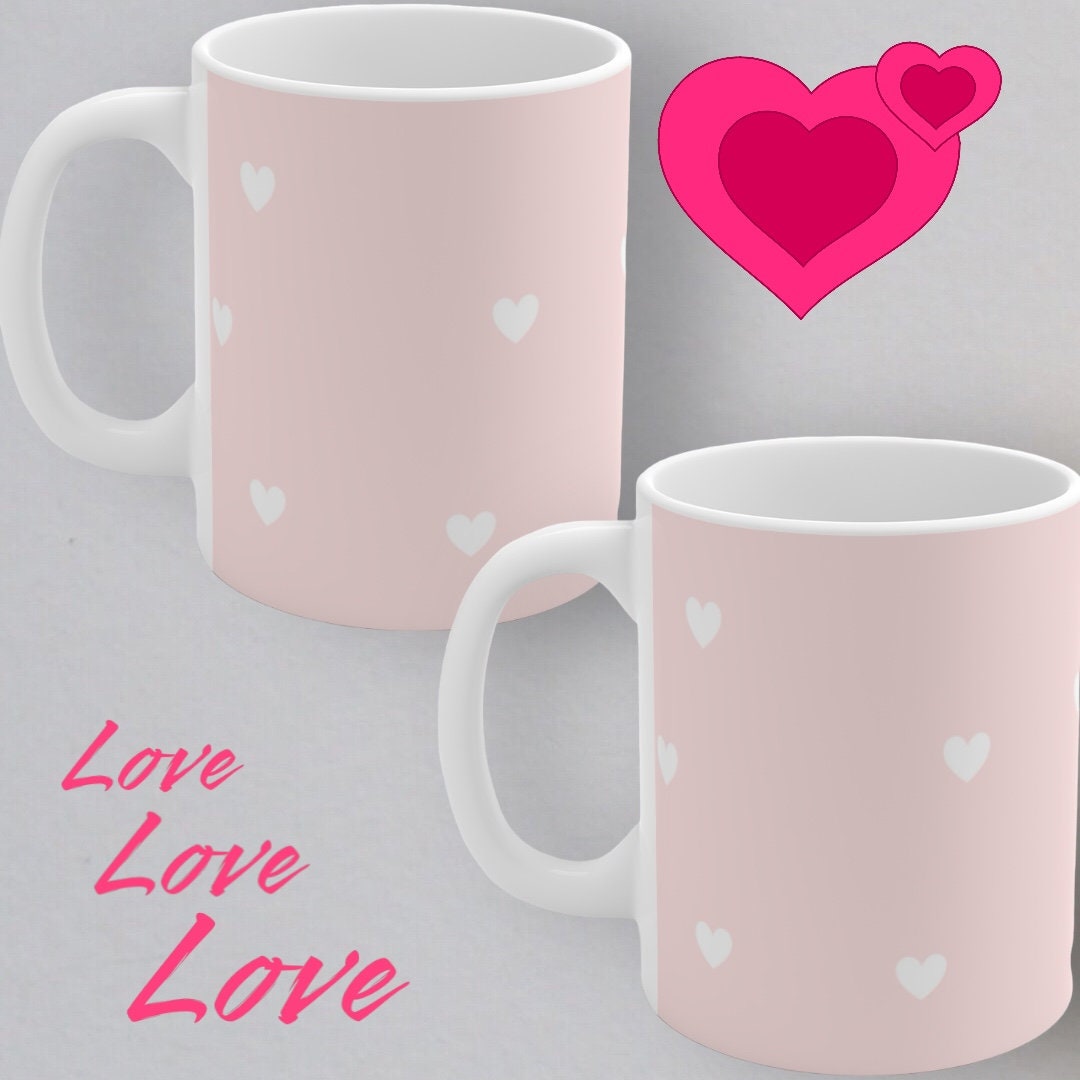 Cute Everyday Mug, Cute Valentines Day Gift, Pastel Neutral Pink Heart ...